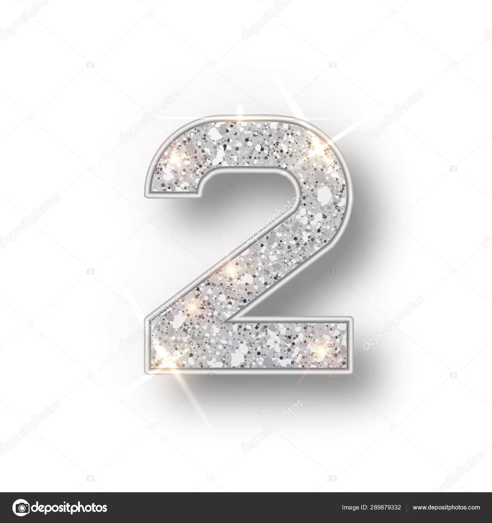 Silver glitter alphabet numbers 2 with shadow. Vector realistick ...
