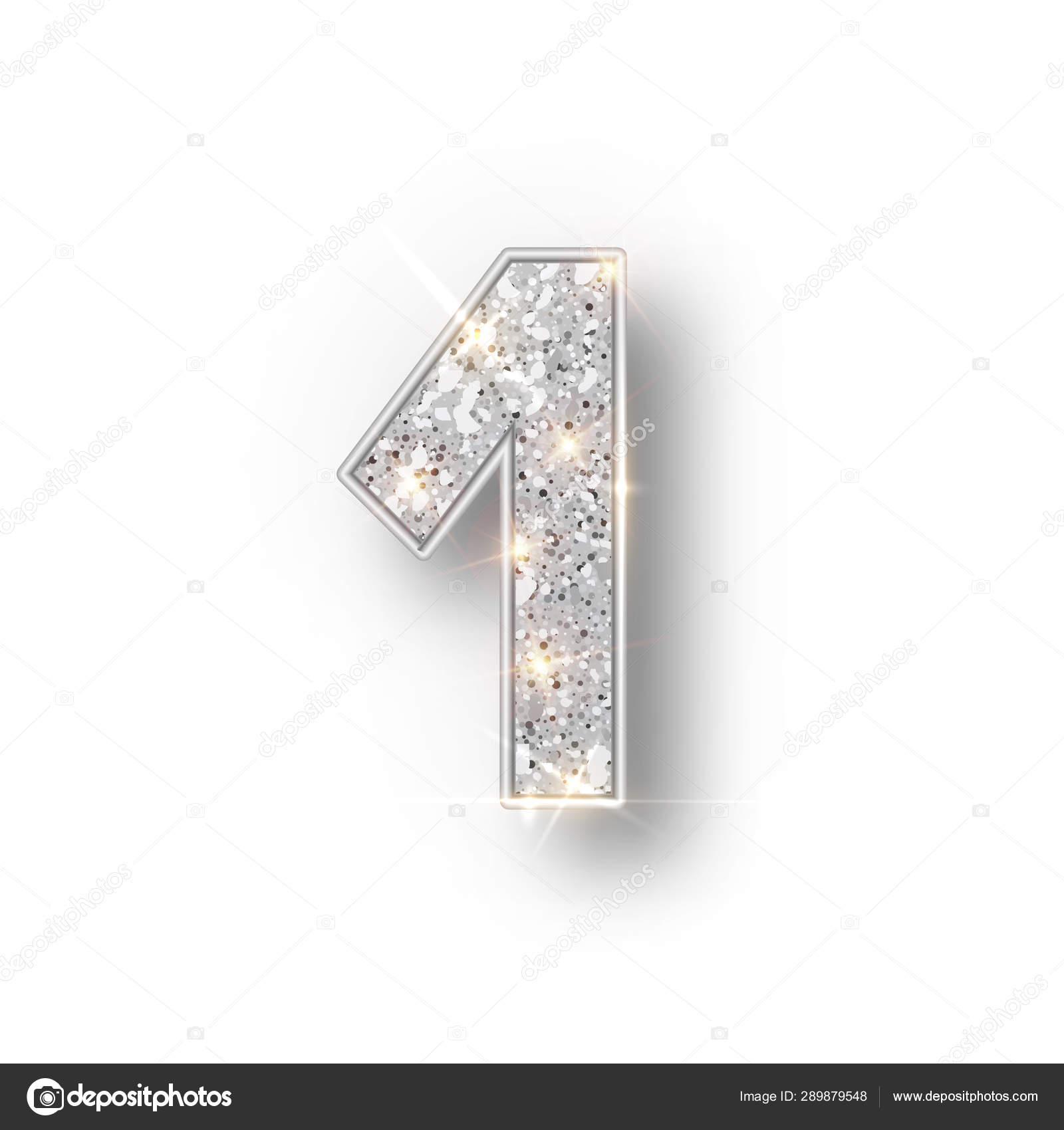 Alfabeto de brillo plateado números 1 con sombra. Vector realistick ...