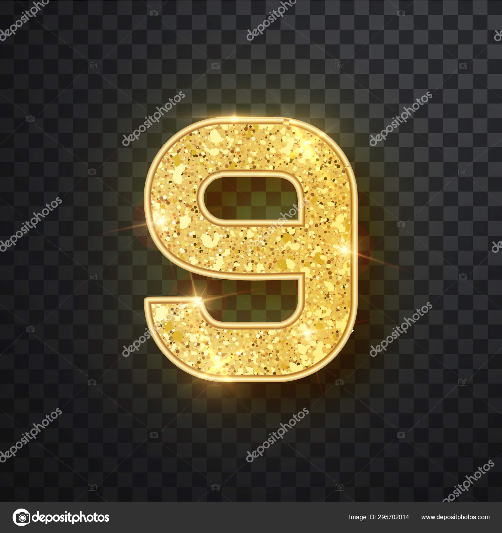 Gold glitter numbers nine with shadow. Vector realistick shining golden ...