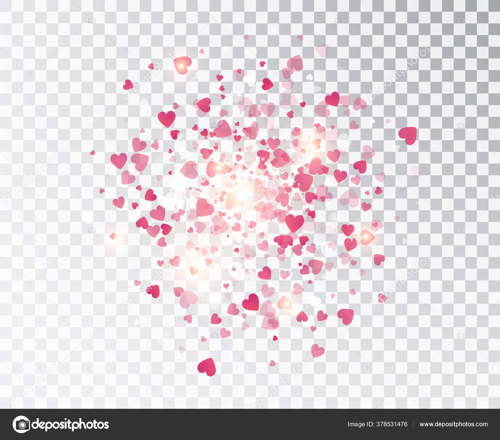 Heart confetti falling on transparent background. Valentines Day ...