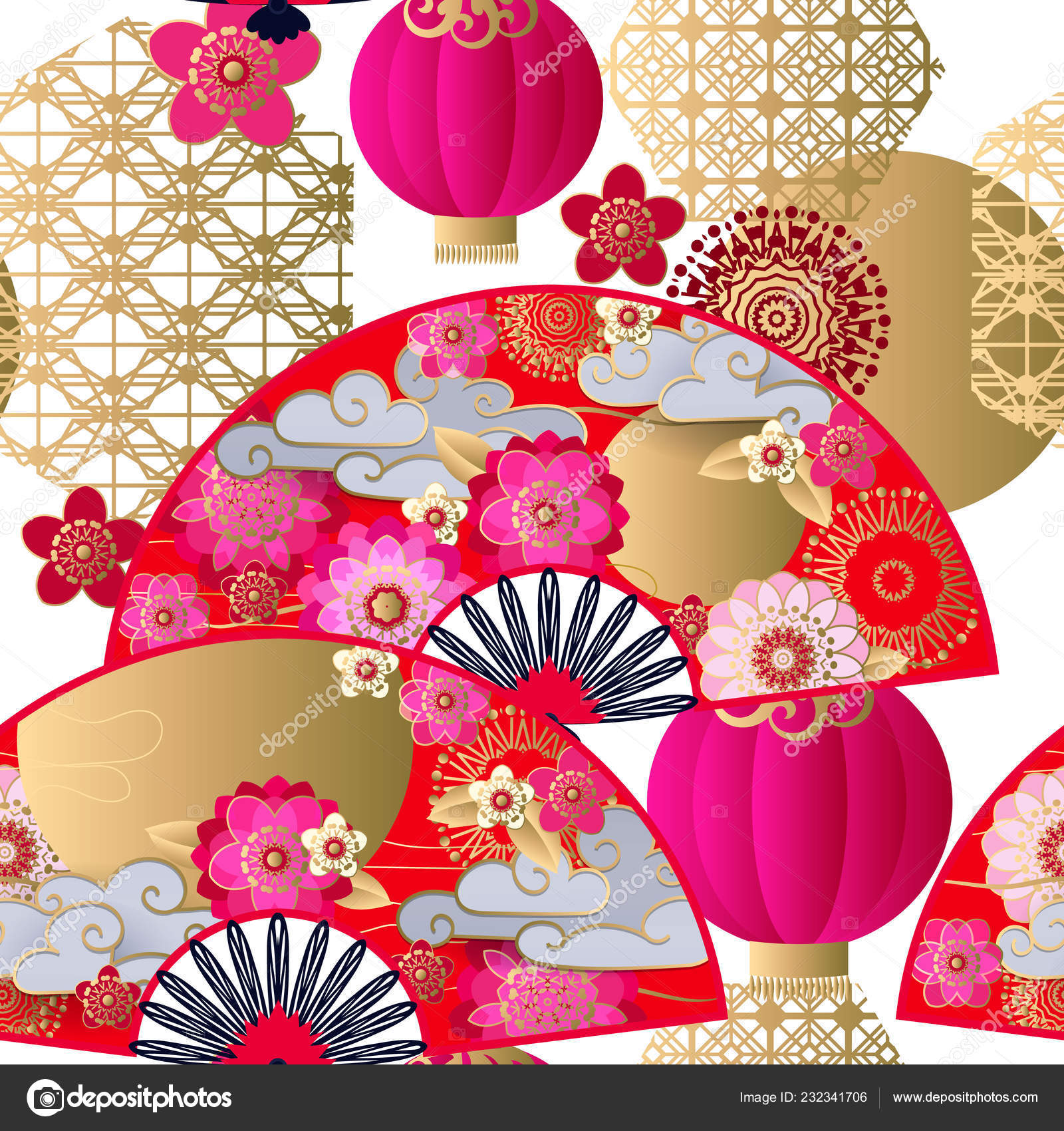 Seamless Pattern Spring Chinese Fans Stock Vector Image by ©rytova ...