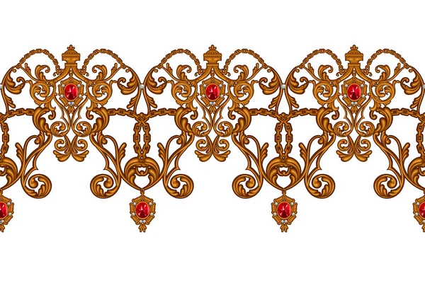 Seamless border in rococo style with golden scrolls and rubies ⬇ Vector ...