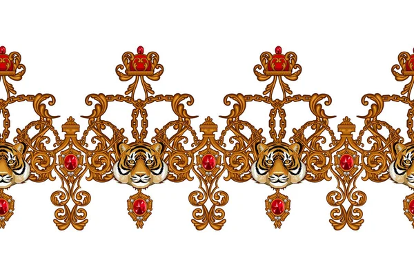 Seamless border in rococo style with golden scrolls and rubies ⬇ Vector ...