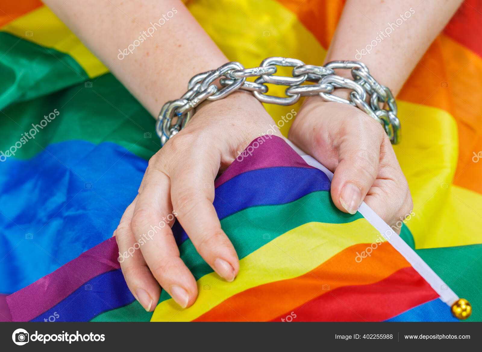 Female Hands Chained Background Lgbt Flag Concept Oppression ...