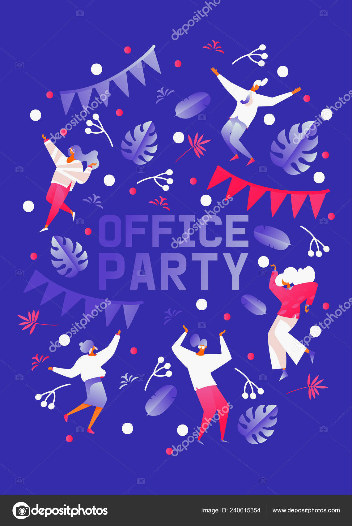 Vertical Template Office Party Celebration Anniversary Drawn Flat ...