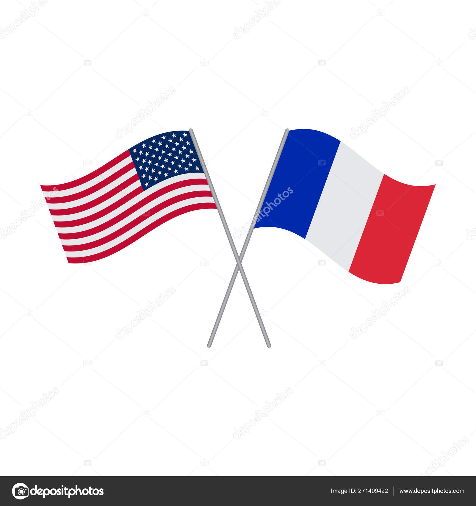 American and French flags vector isolated on white background Stock ...