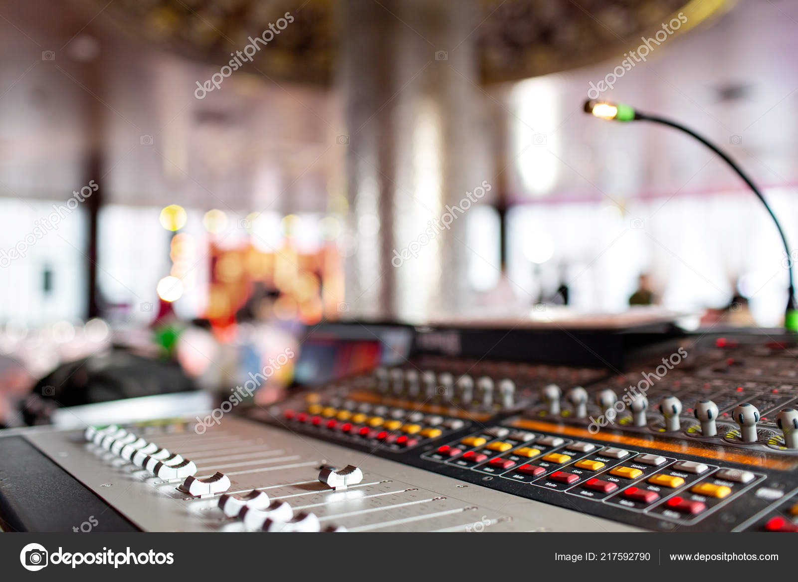 Control Fader. Mixing console of light equipment operator at the ...