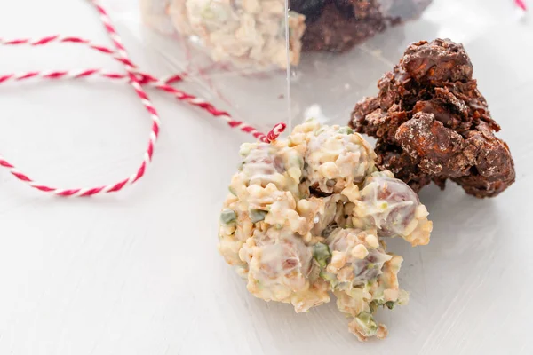 Rocks with chocolate and nuts. Christmas theme. Healthy sweet dessert ...