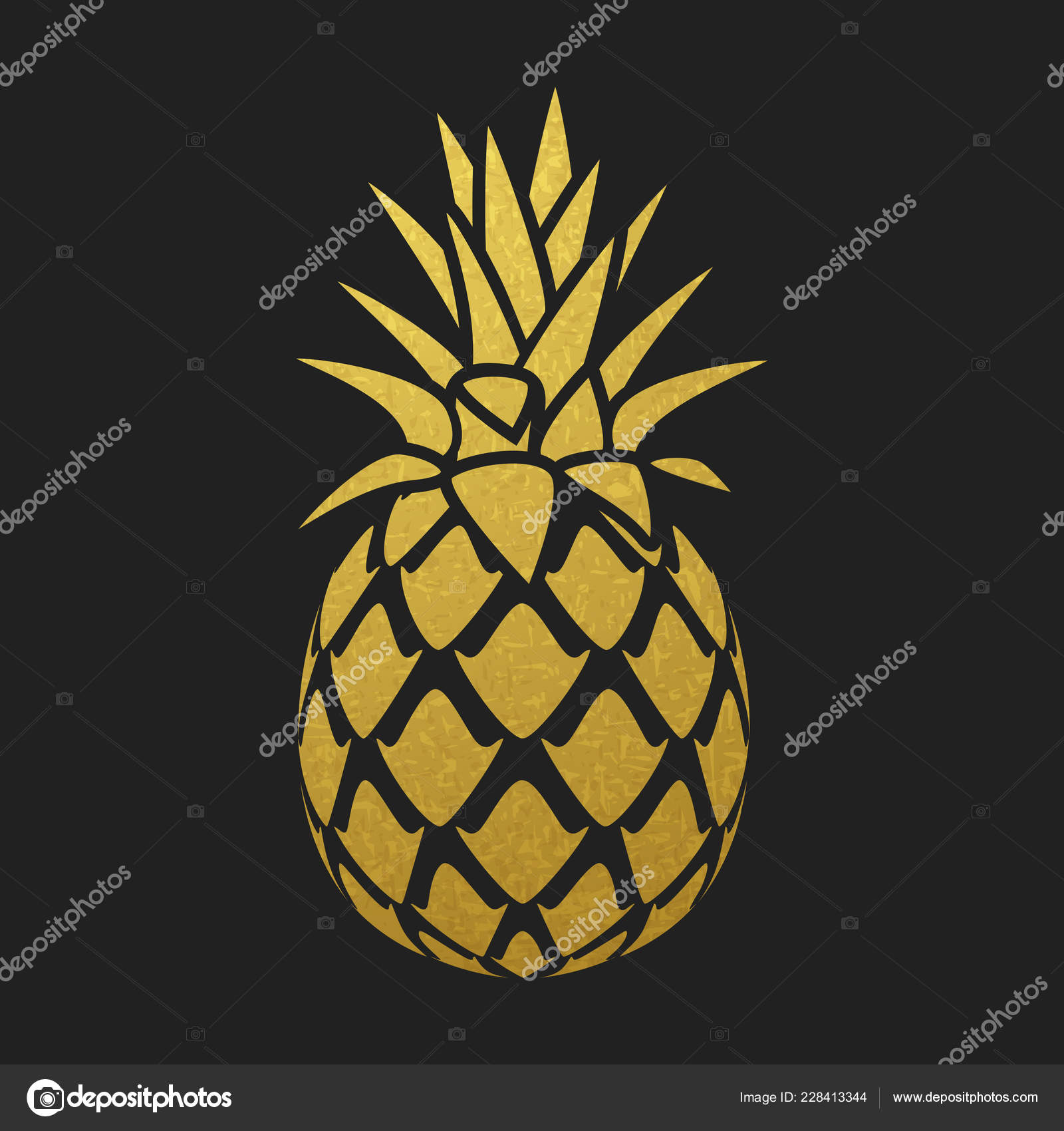 Goldene Ananas Silhouette Auf Schwarzem Hintergrund Vektordesign Stock ...