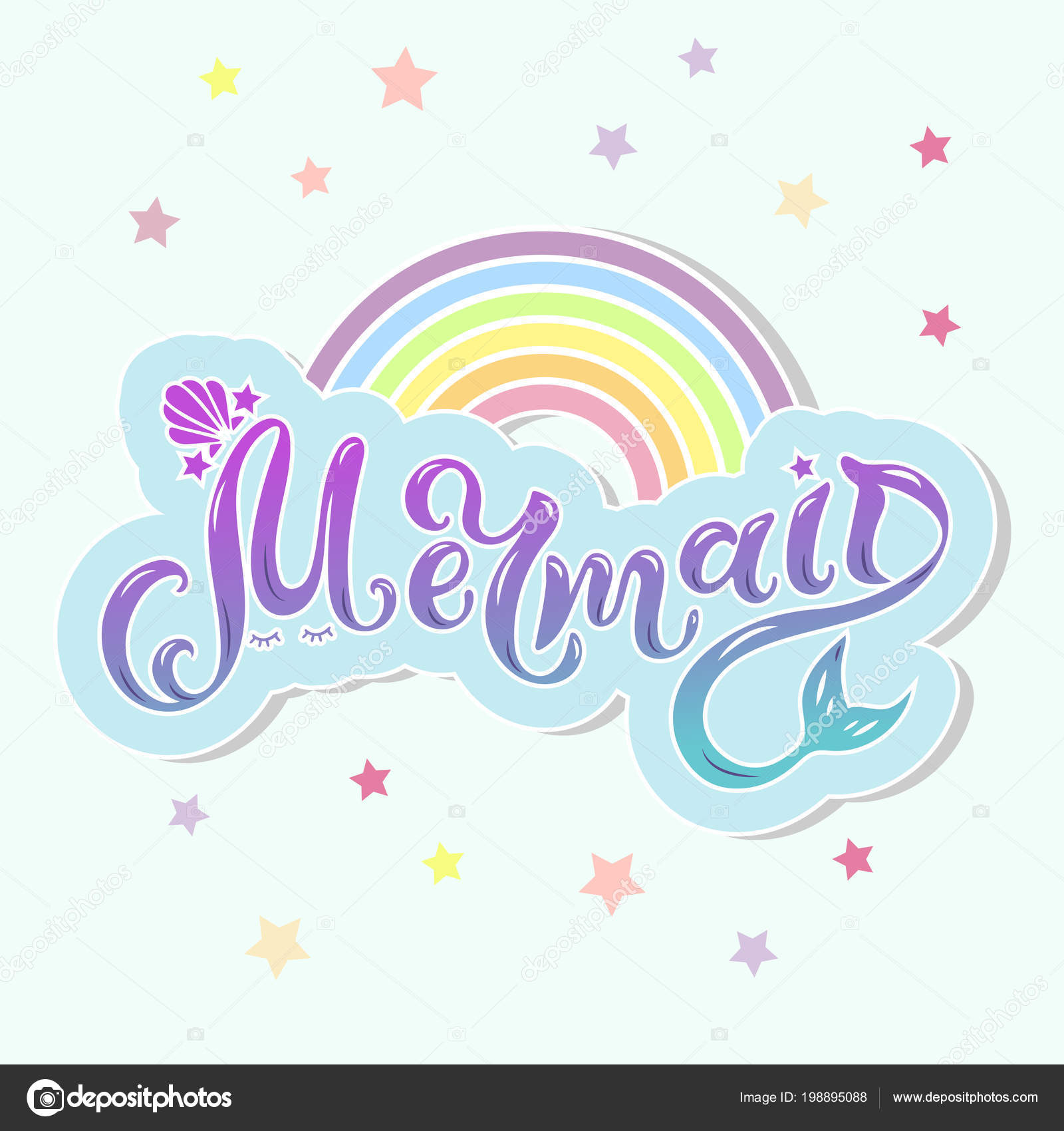 Mermaid Text Cloud Rainbow Logotype Badge Patch Icon Isolated ...