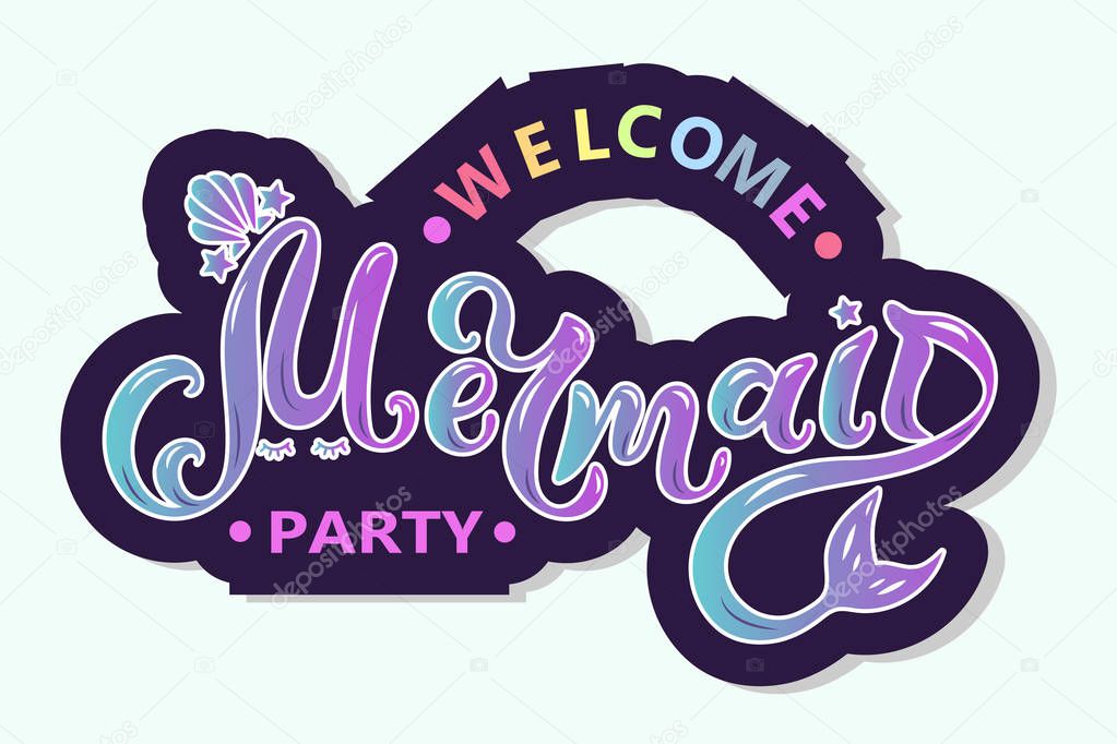Bienvenida Mermaid Party texto aislado en el fondo. Letras de sirena ...