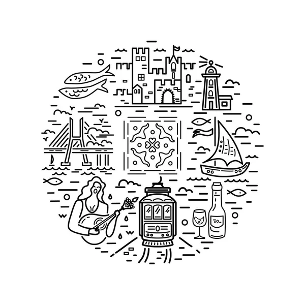 Line Style Circle Frame Symbols Portugal Vector Illustration Stock ...