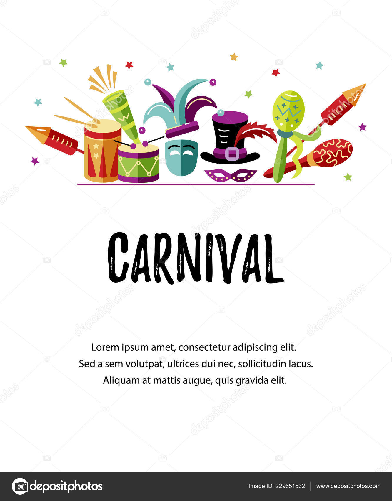 Vector Illustration Carnival Celebratory Objects Template Carnival ...