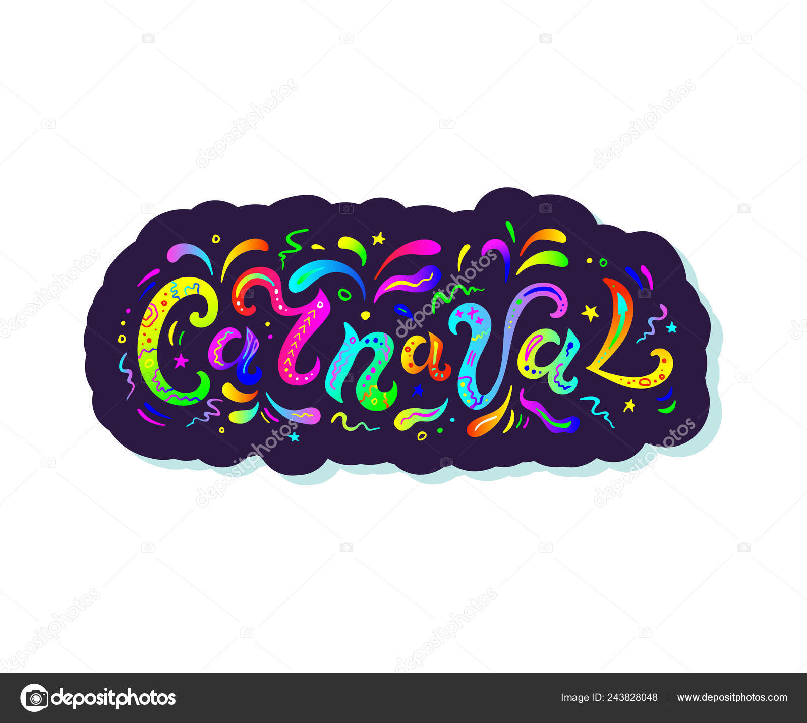 Carnaval Text Logo Badge Patch Isolated White Background Hand Drawn ...
