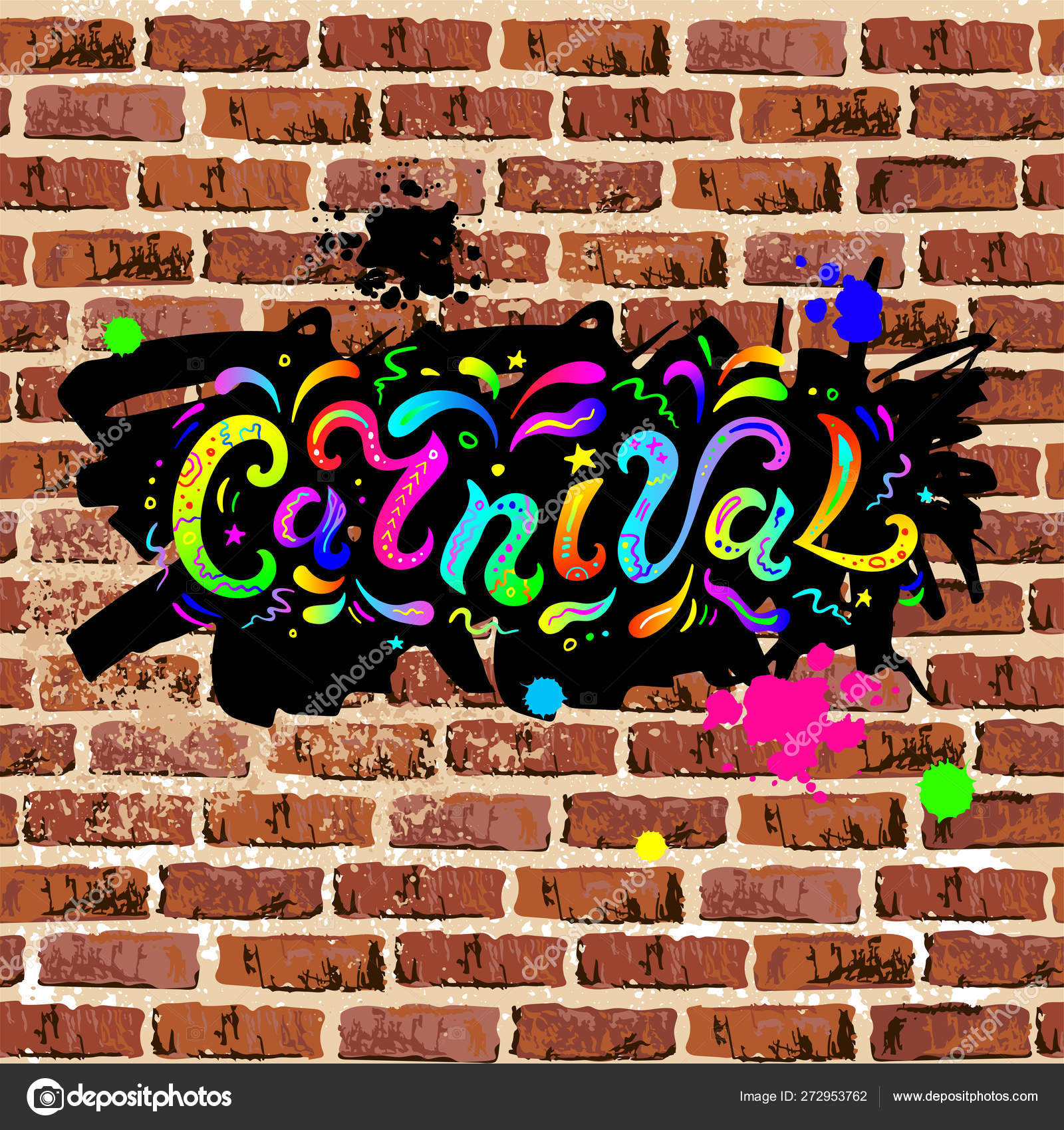 Carnival Text Headline Logo Badge Patch Isolated Brick Wall Background ...