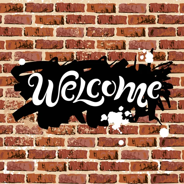 Handwriting Lettering Welcome Isolated Brick Wall Background Vector ...