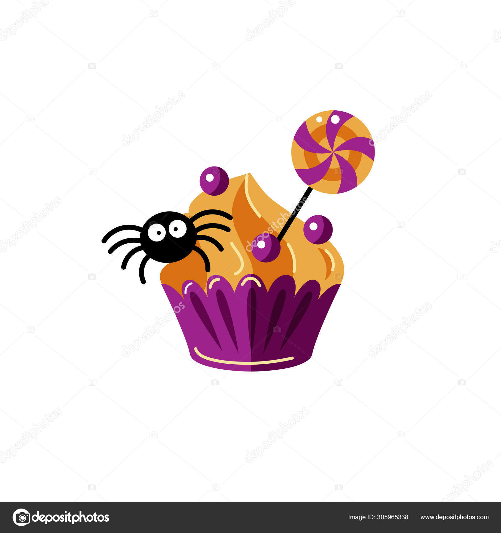 Funny Cupcake Spider Vector Illustration Isolated White Background ...