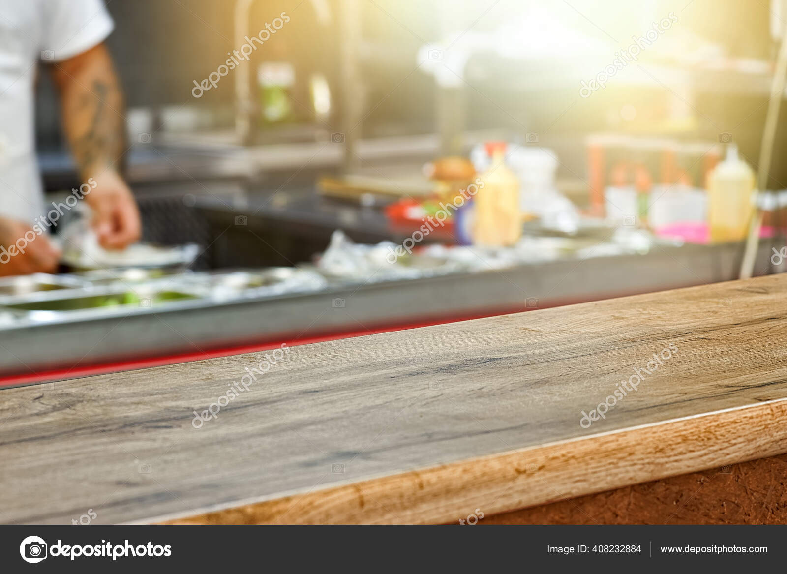 Closeup Empty Counter Serving Ready Meals Fast Food Cafe Template Stock ...