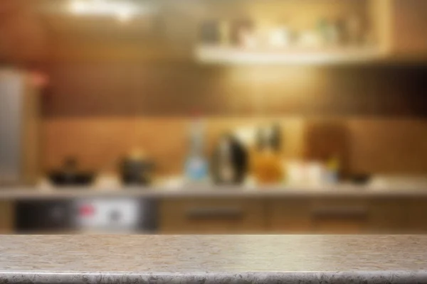 A closeup of a gray countertop against a kitchen background. Template ...