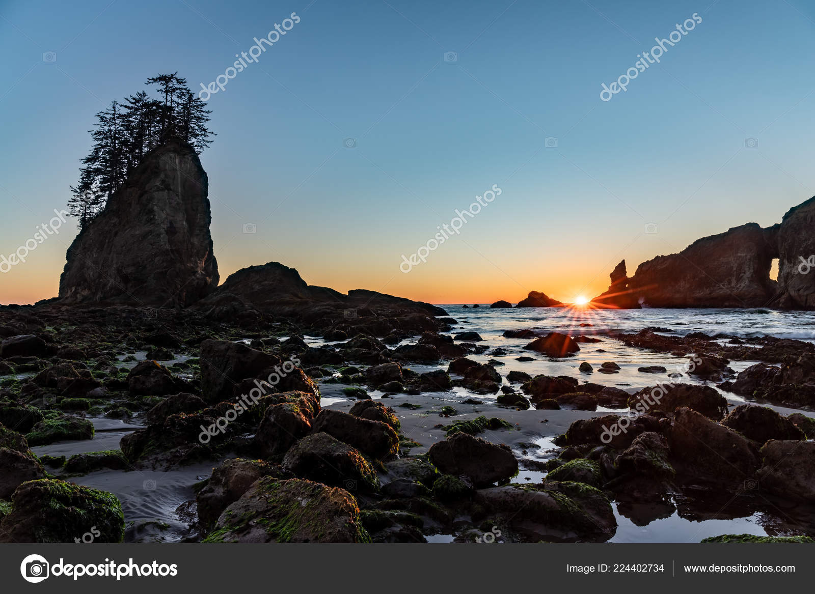 Sunburst Beach Image Shot Second Beach Push Washington — Stock Photo ...