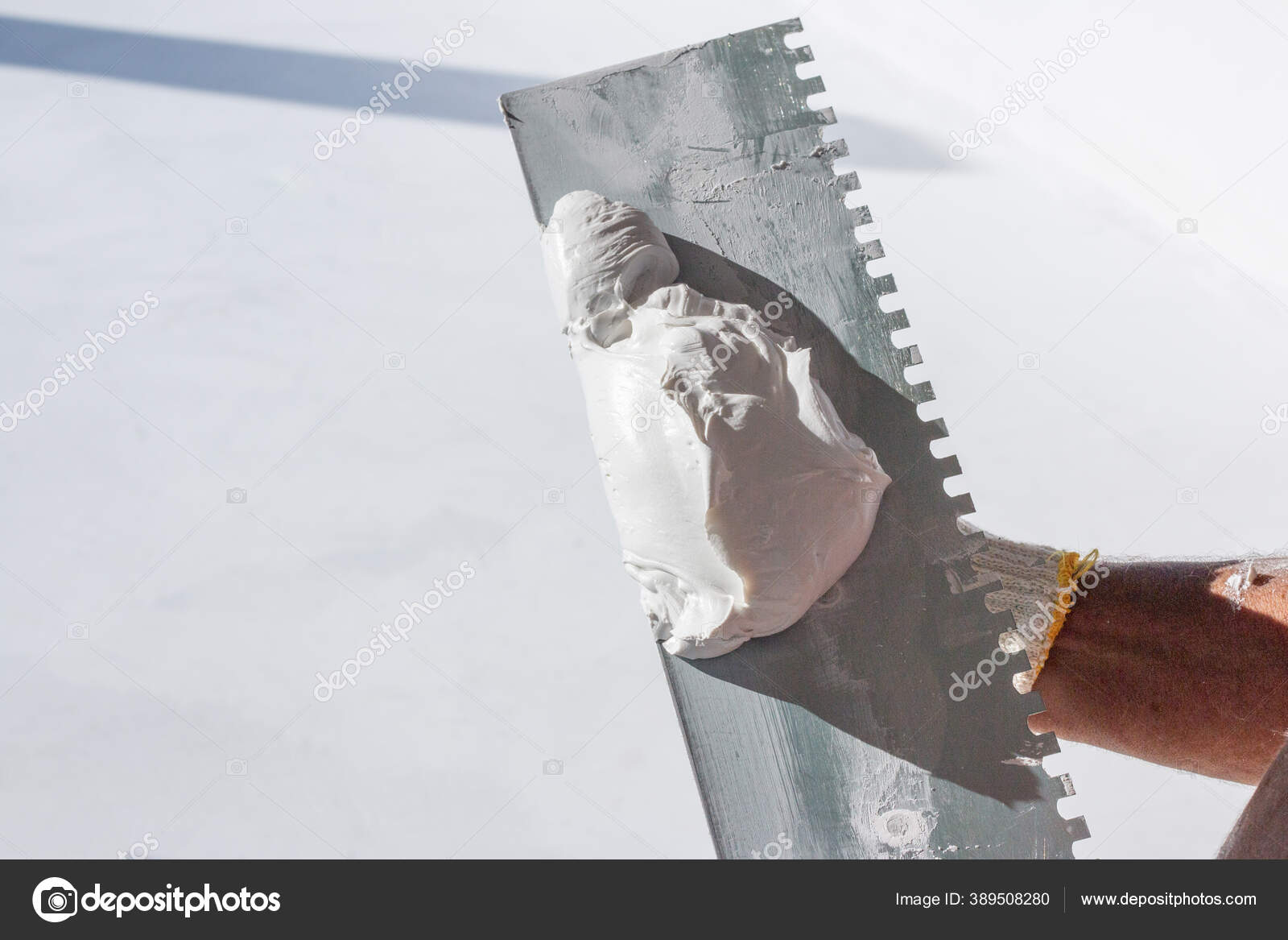 Builder Using Plastering Tool Finishing Wall Floor — Stock Photo ...