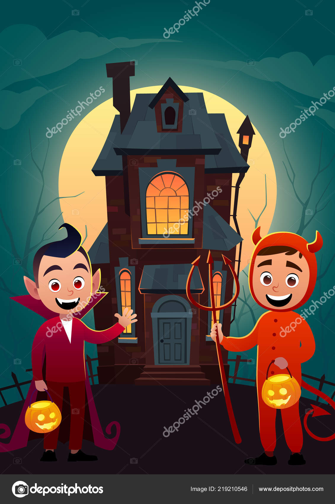 Children Monster Costumes Dracula Devil Background Home Tricks Treat ...