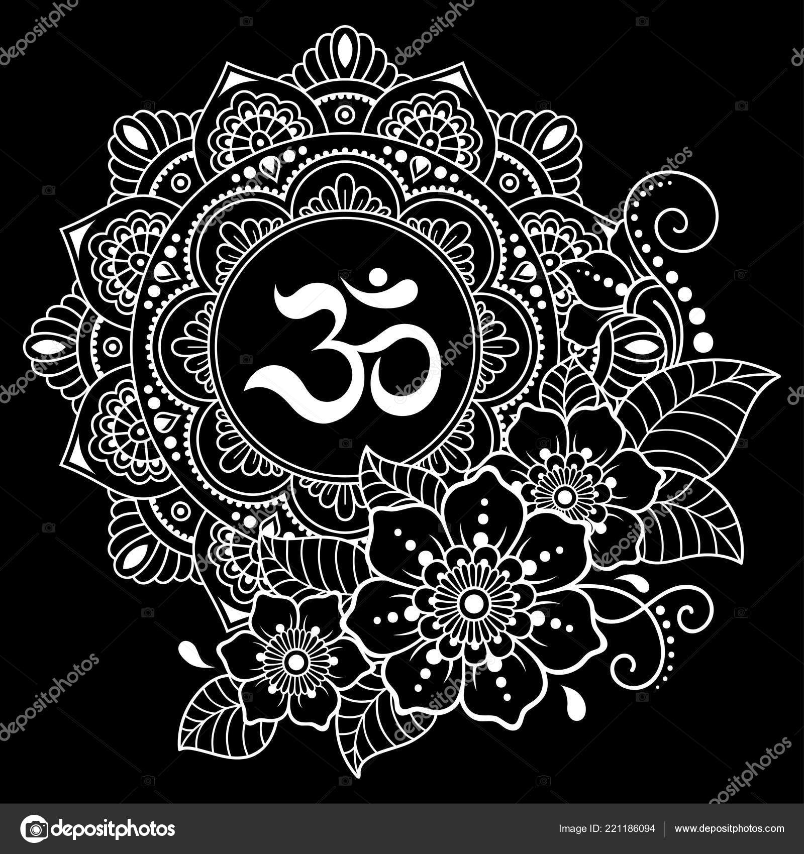 Circular Pattern Form Mandala Ancient Hindu Mantra Flower Henna Mehndi ...