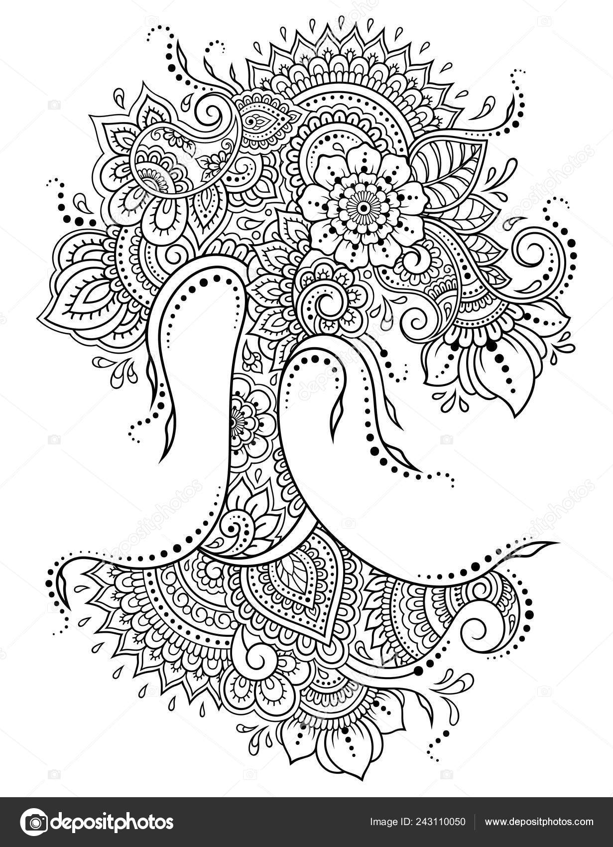 Mehndi Flower Pattern Form Tree Henna Drawing Tattoo Decoration Ethnic ...