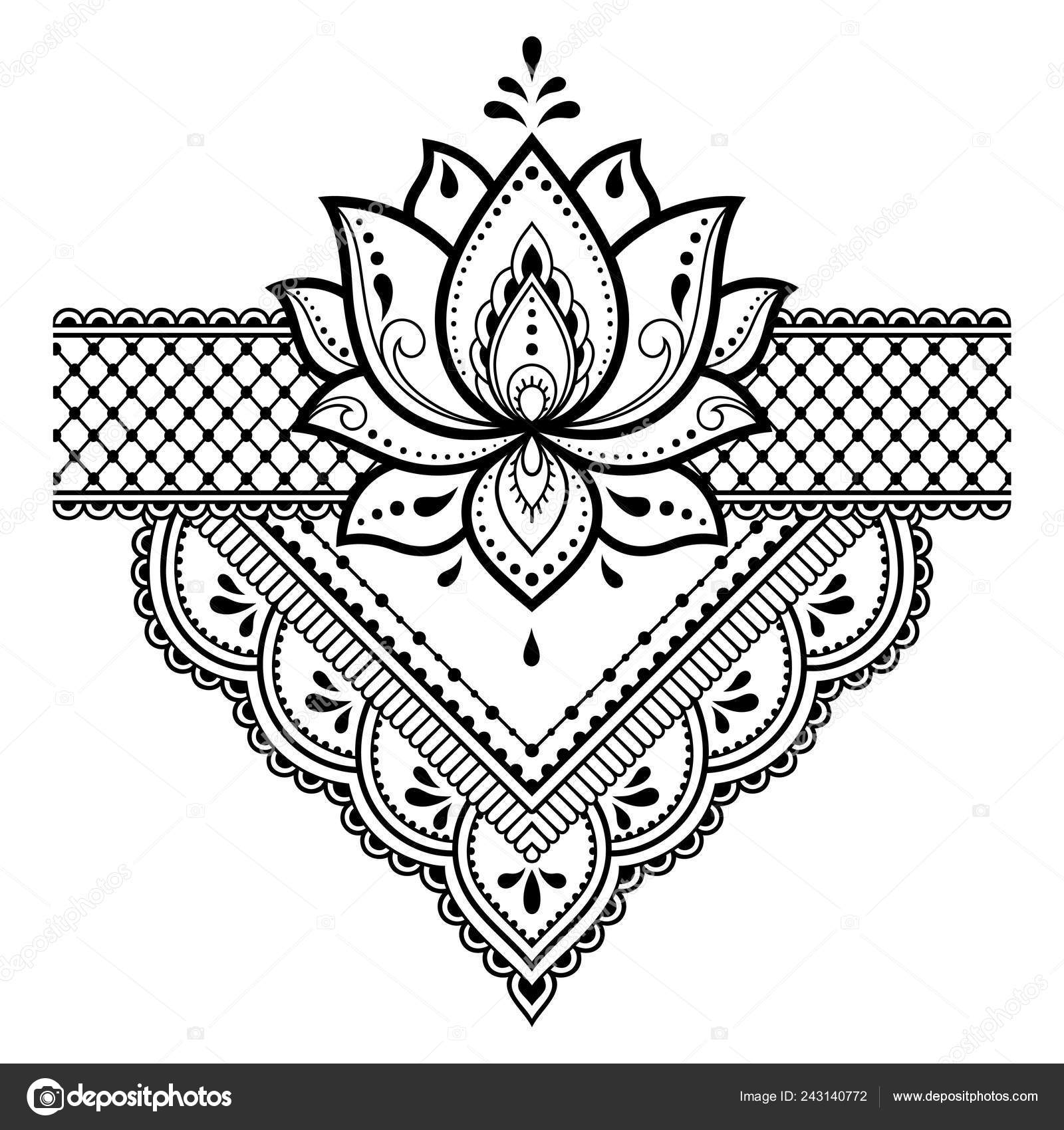 Mehndi Lotus Flower Tattoo Fotobehang, Behang Seamless Pattern Of