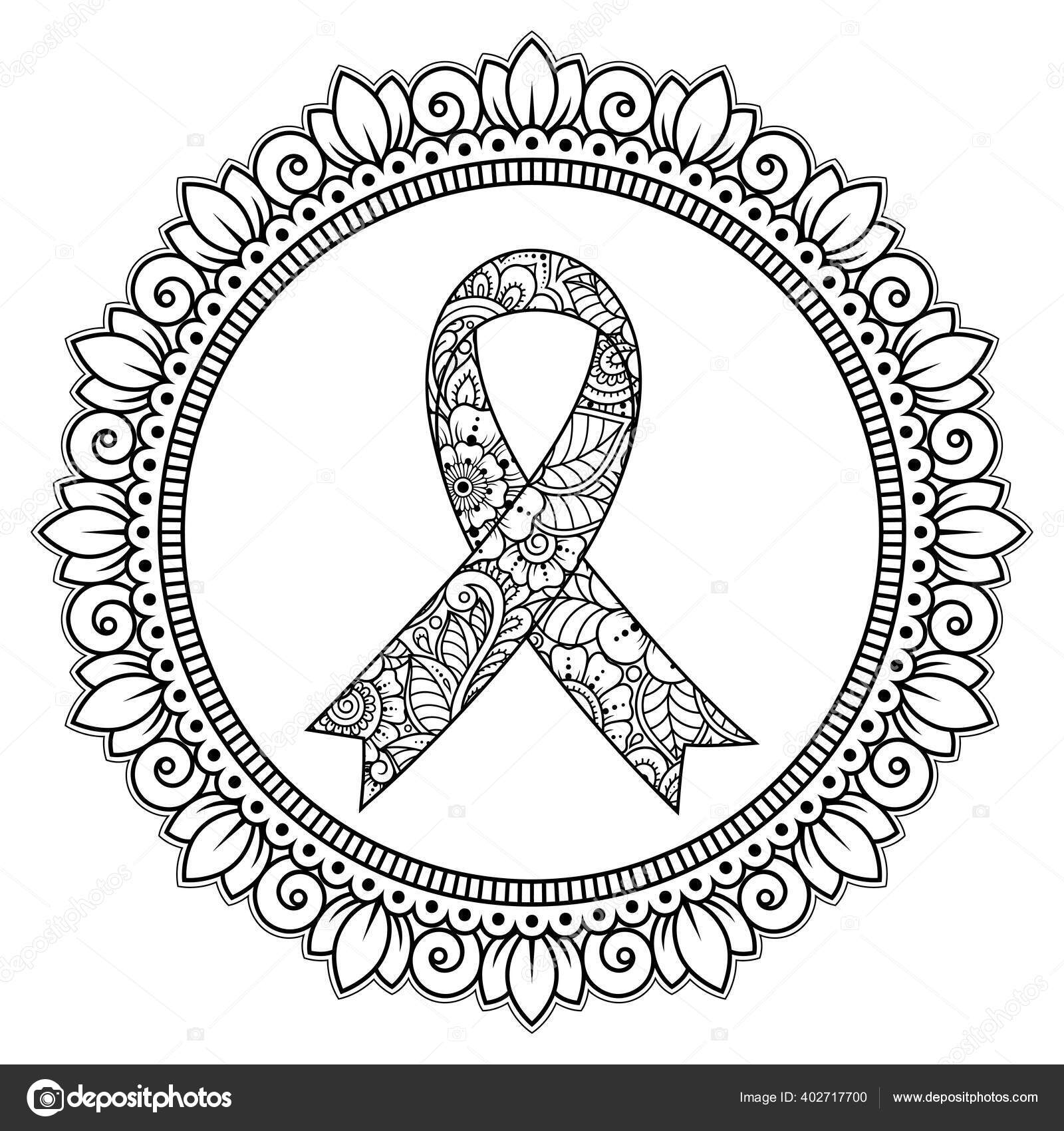 Poster Breast Cancer Awareness Month Circular Floral Pattern Ribbon