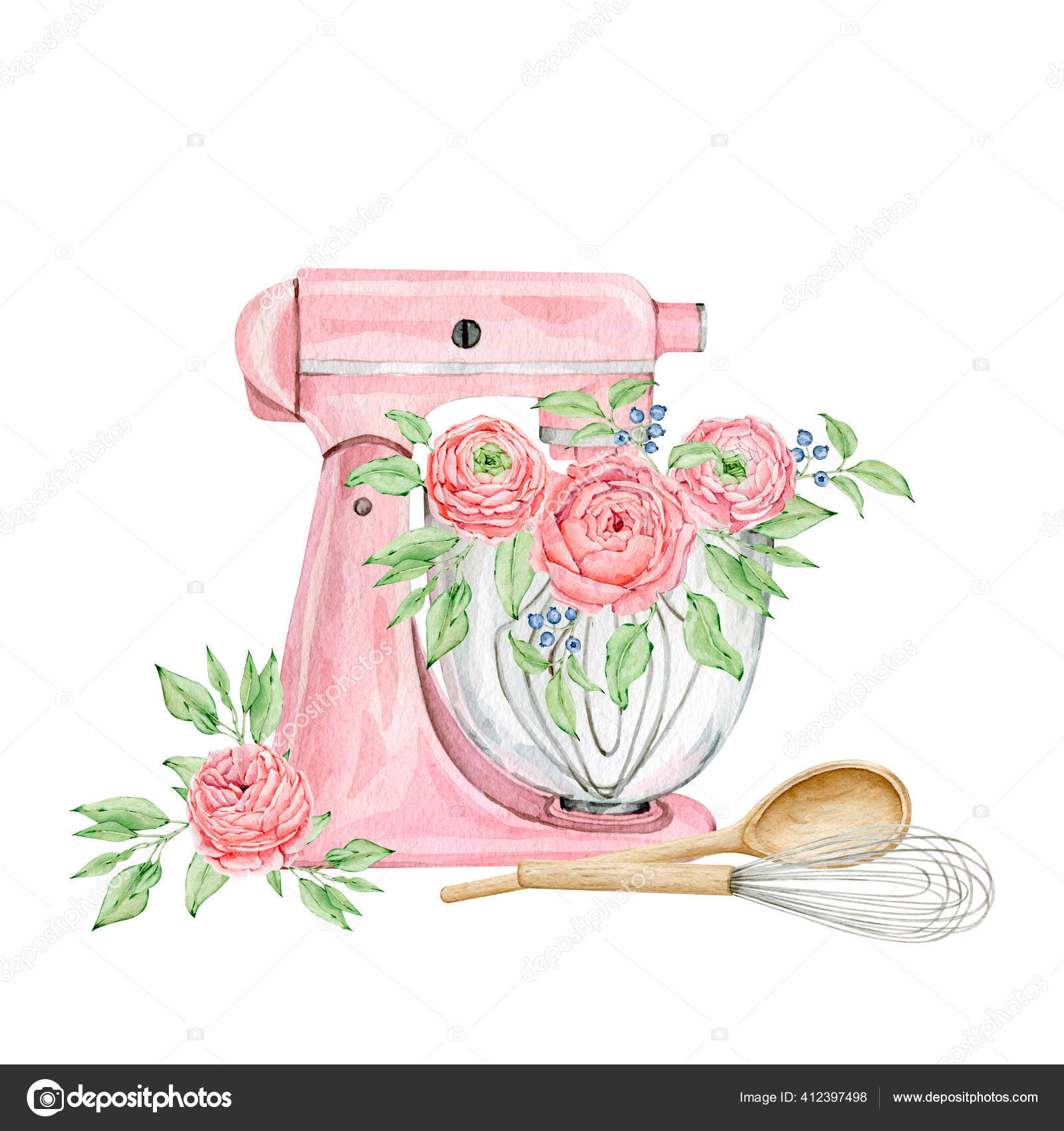 Watercolor pink mixer for creating diy bakery logo Stock Illustration ...