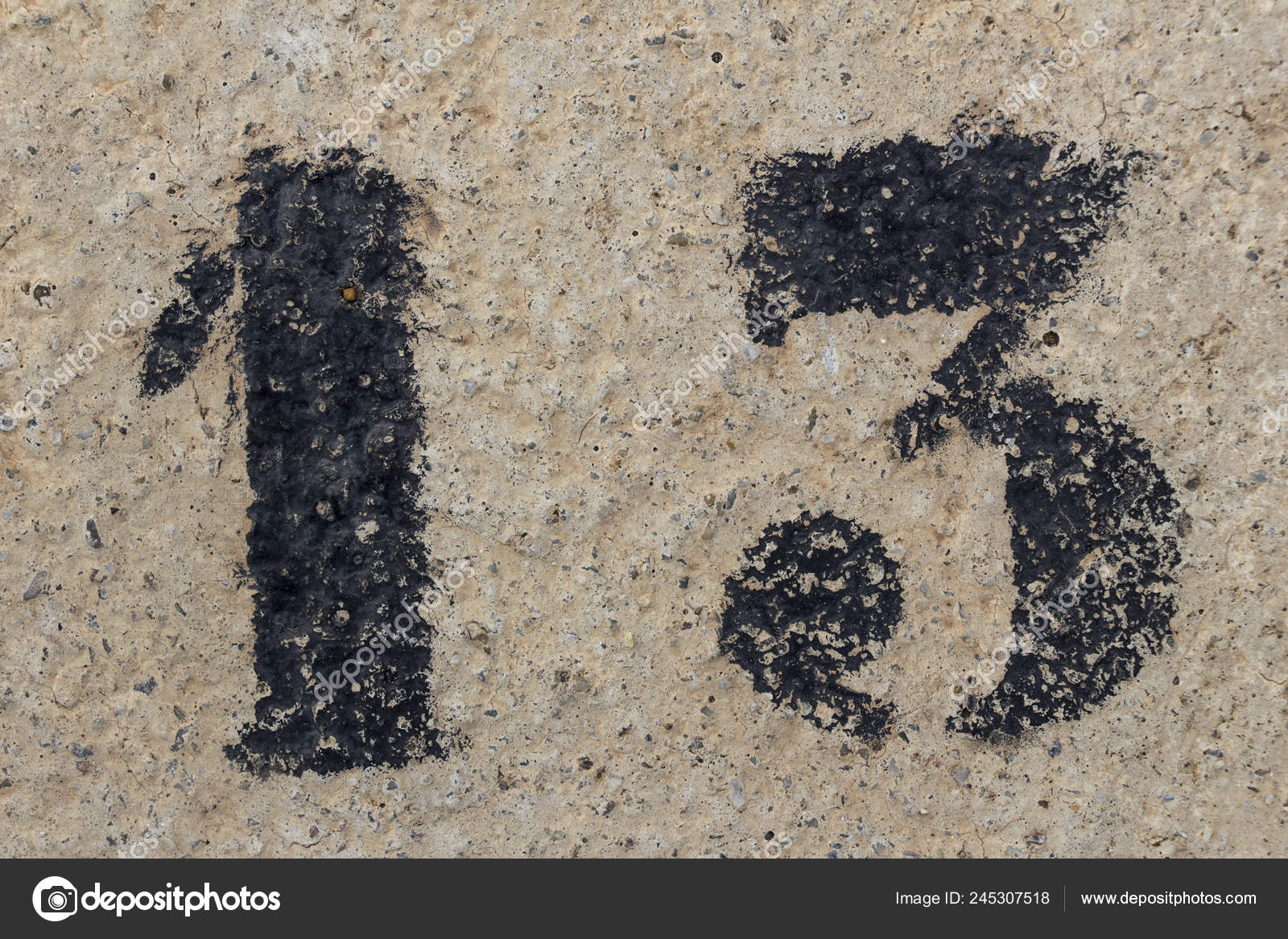 Number Thirteen Painted Stencil Concrete Wall Number — Stock Photo ...