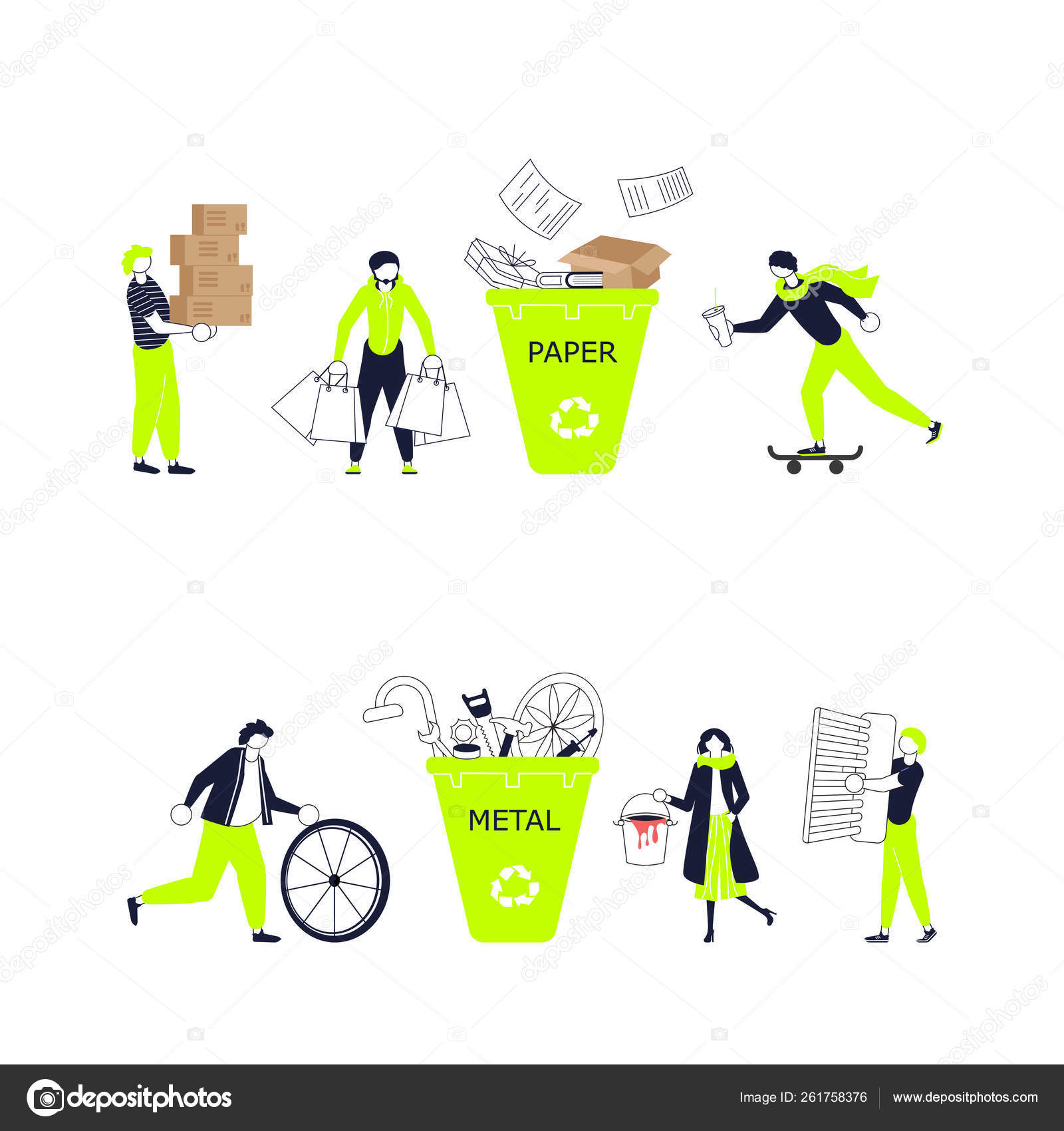 Set of green horizontal banners template for garbage recycling Stock ...