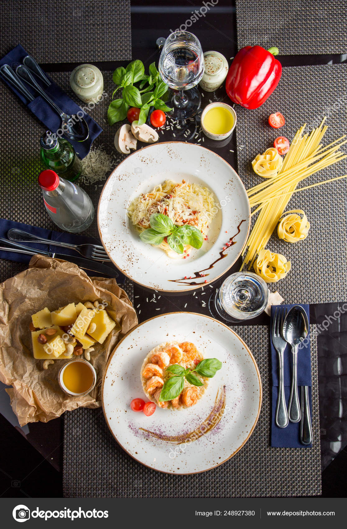 Table setting in the restaurant. Banquet, menu, serving. Concept Stock ...