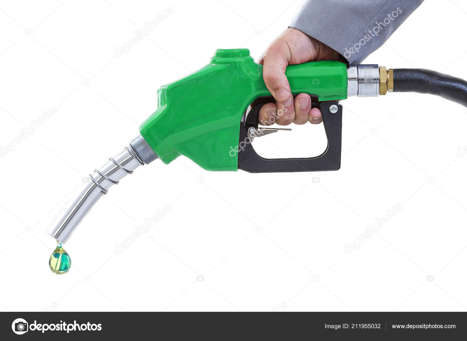Eco fuel . Nozzle,energy concept, Drop of green fuel white background ...
