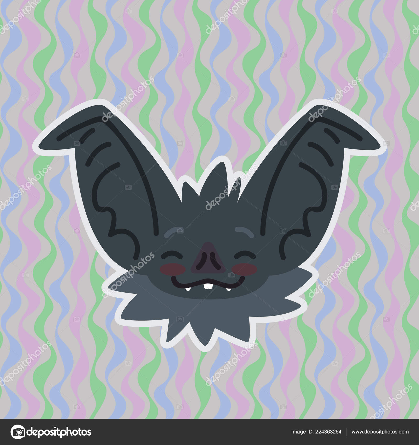 Halloween Bat smiley head got blushed. Vector illustration of bat-eared ...