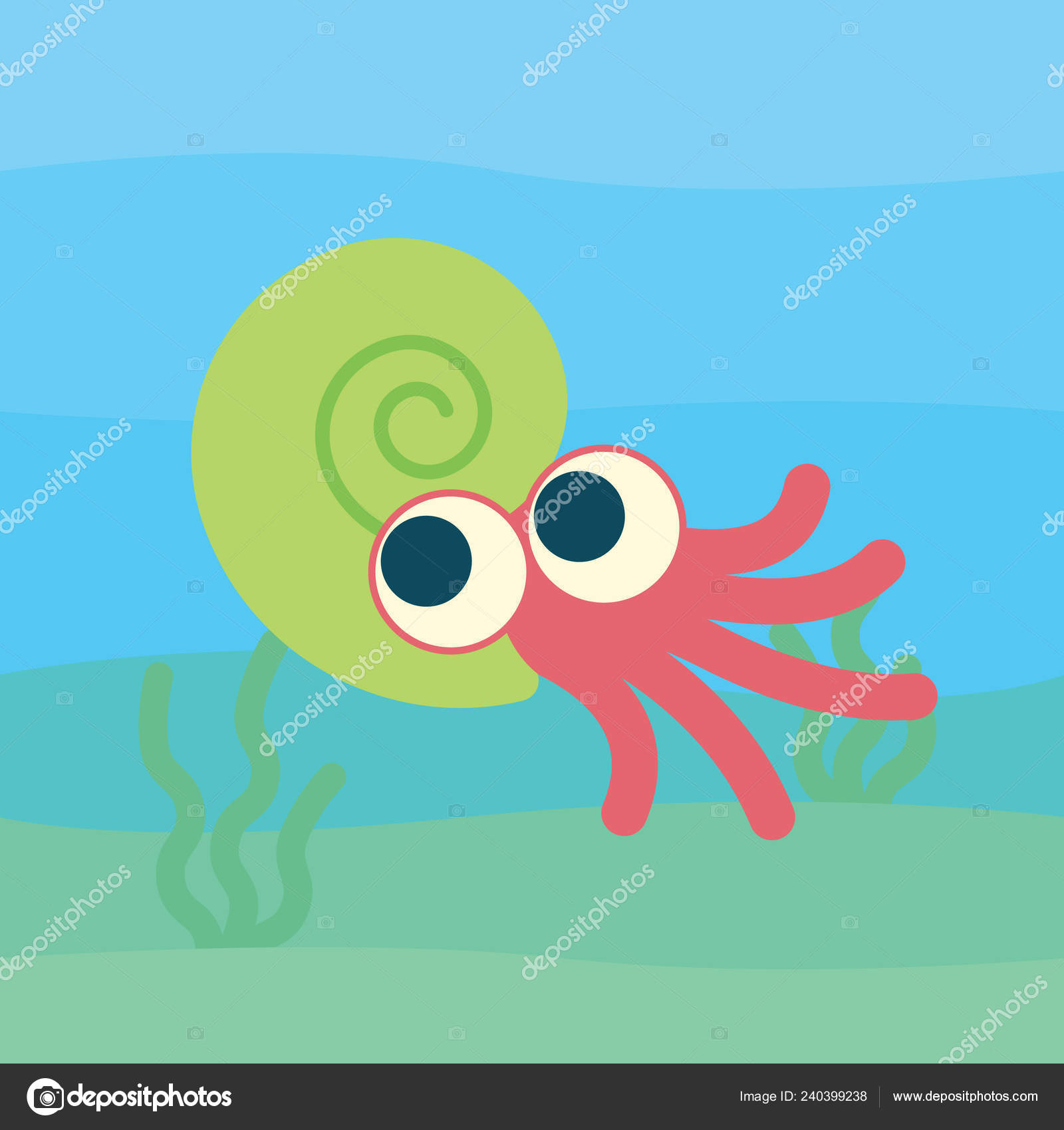 Cute Ammonoid swimming. Vector illustration of prehistoric character in ...
