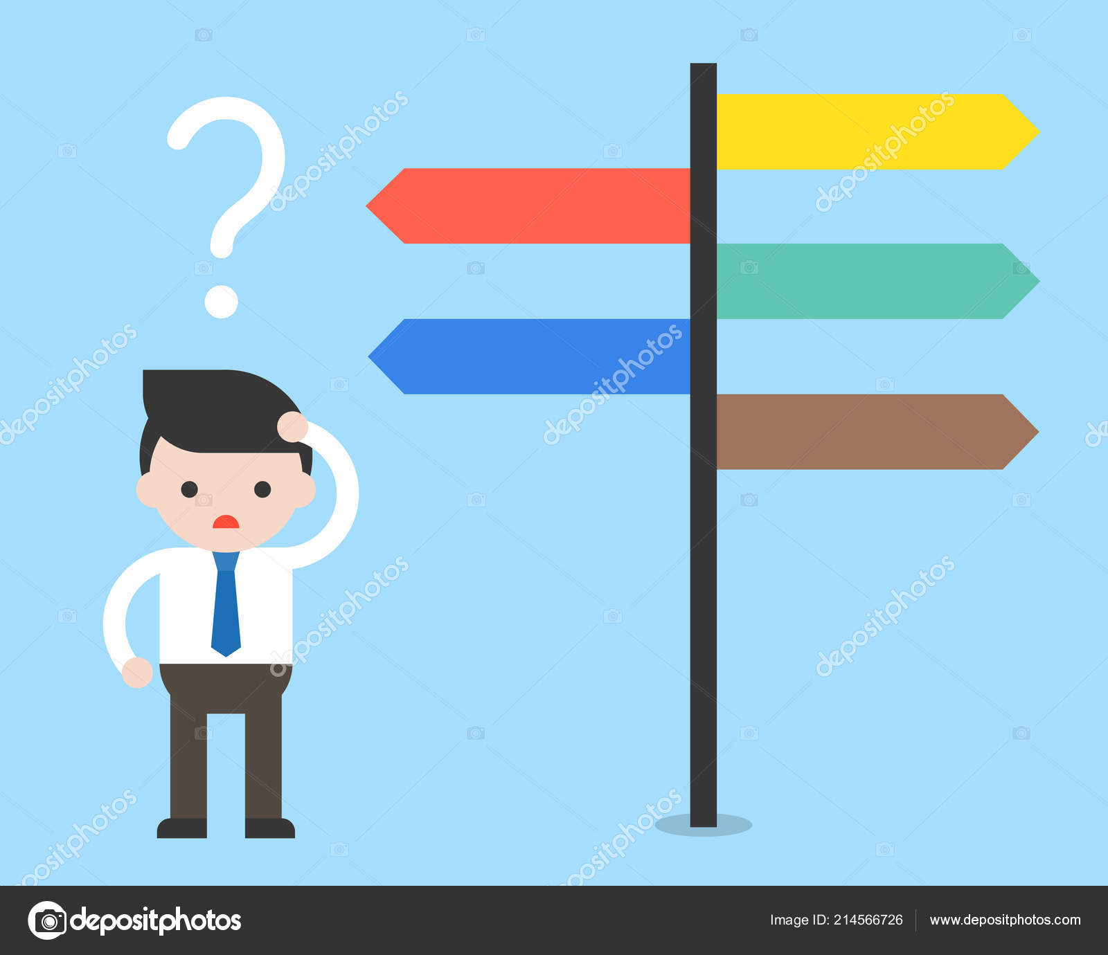 Businessman Confused Direction Signs Choices Decision Concept Flat ...