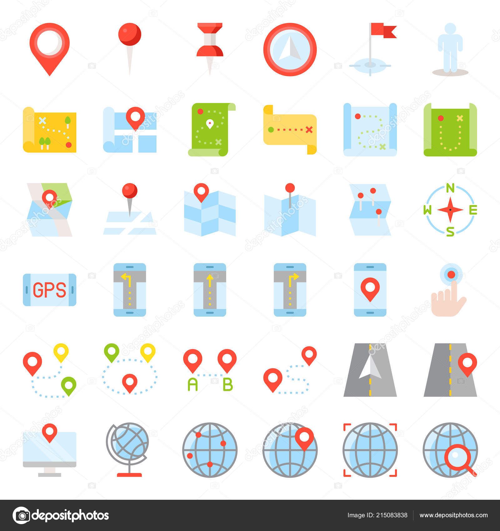 Conjunto Diferentes Mapas Colores Geo Signos Aislados Blanco Vector de ...