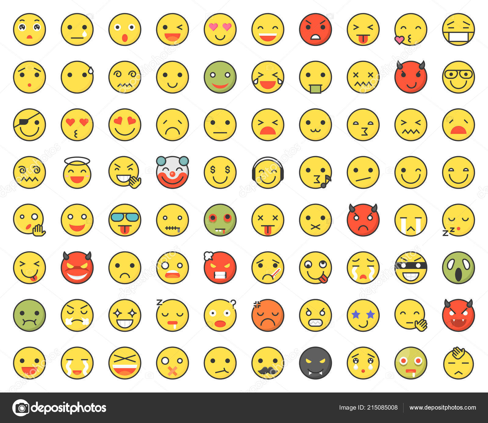 Collection Different Colored Emojis Emotions Isolated White Stock ...
