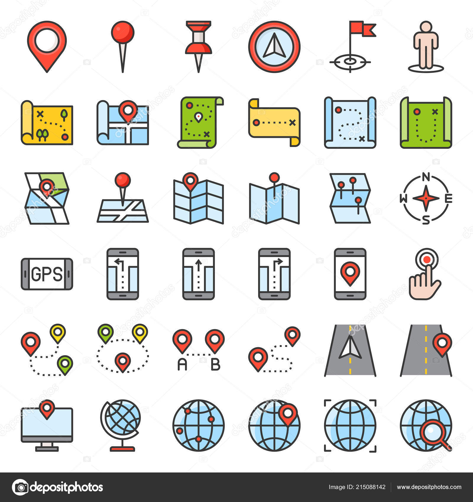 Set Colored Different Maps Geo Signs Isolated White Stock Vector by ...