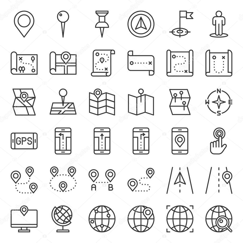 conjunto de diferentes mapas y geo signos aislados en blanco 2022