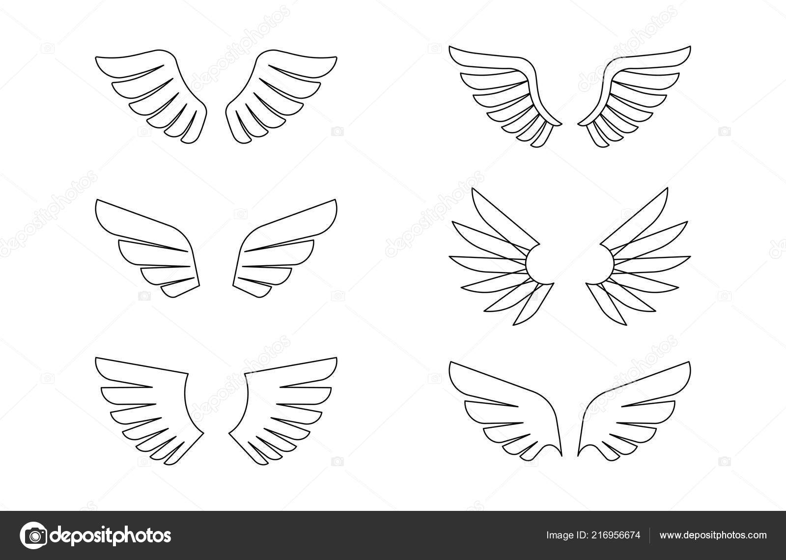 Conjunto Iconos Contorno Alas Aislado Sobre Fondo Blanco Vector de ...