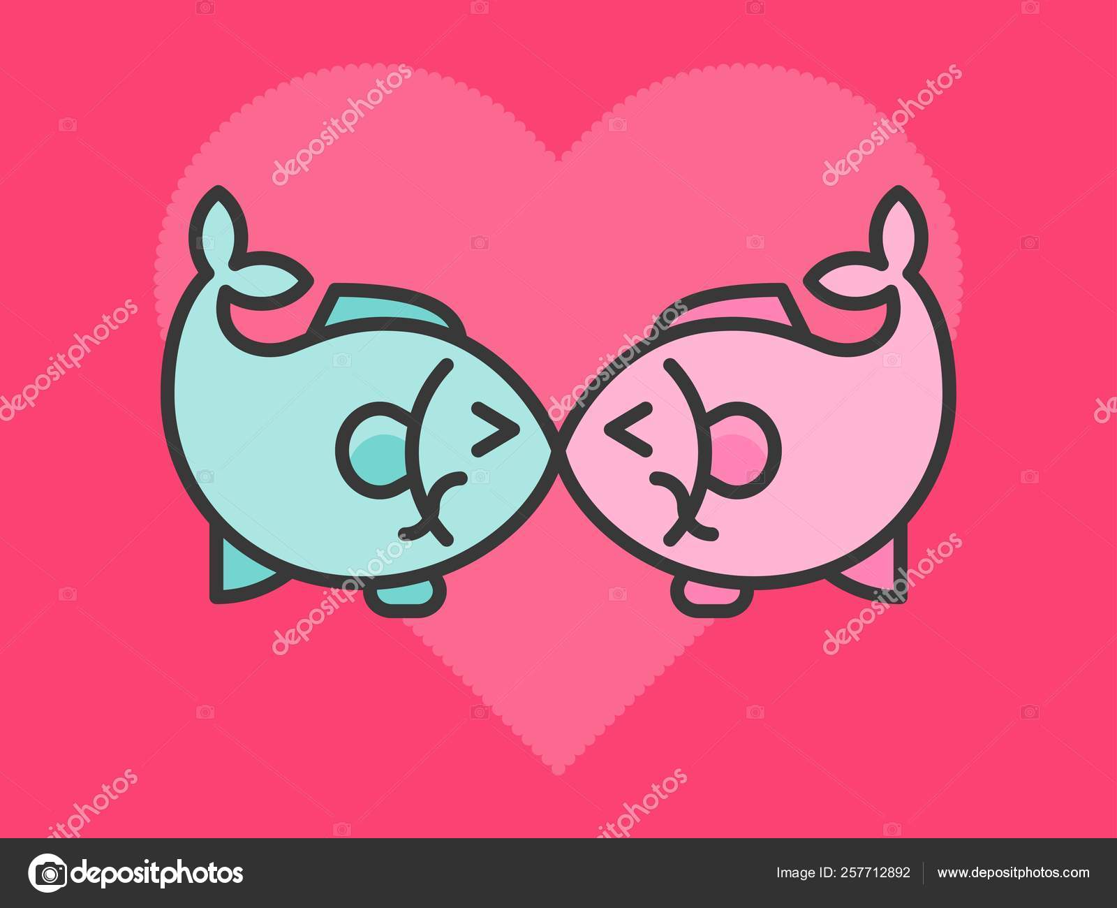 Fish Couple Kissing Pink Background Stock Illustration by ©lukpedclub ...