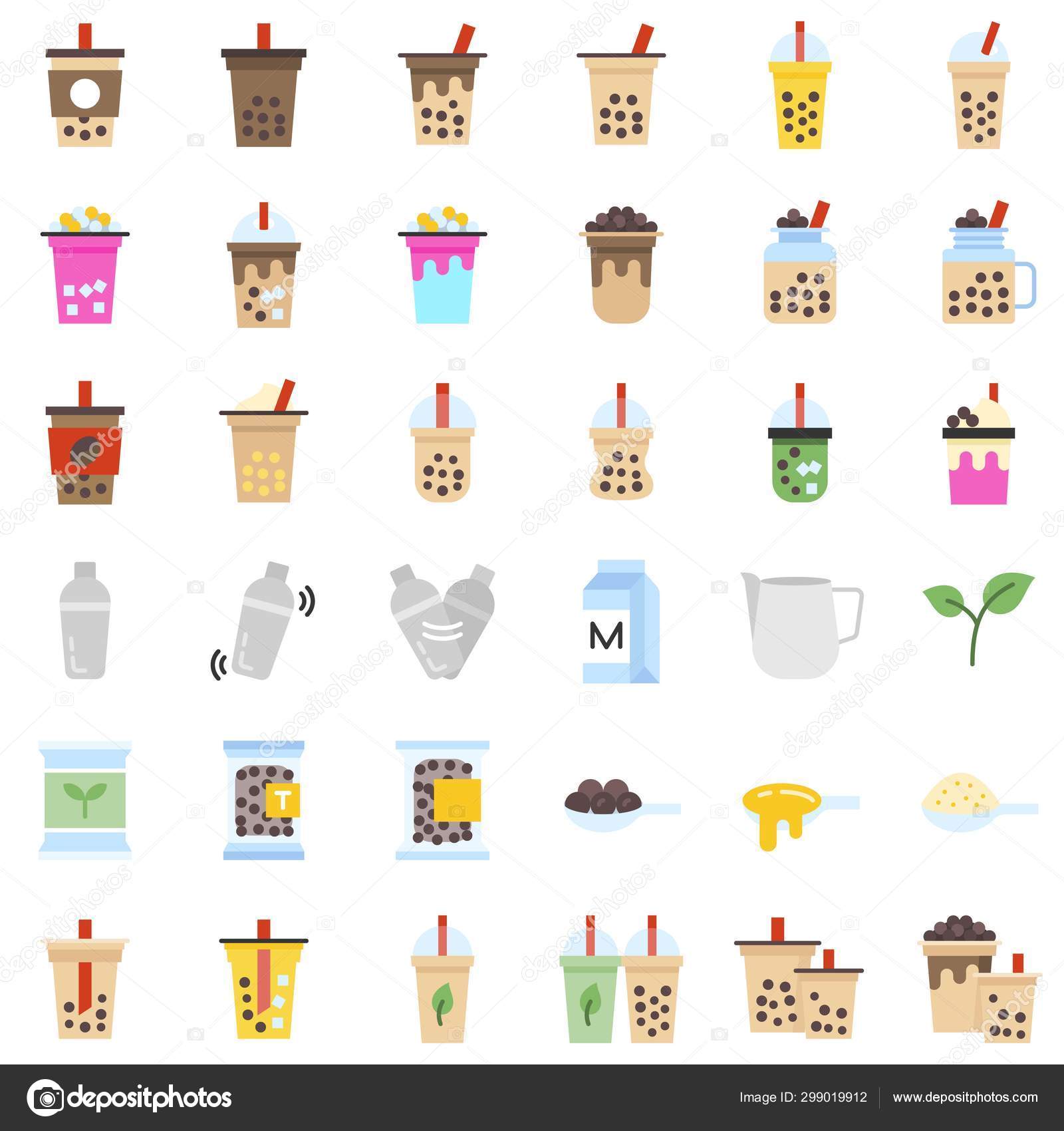 Bubble tea or Pearl milk tea flat icon set Stock Vector Image by ...