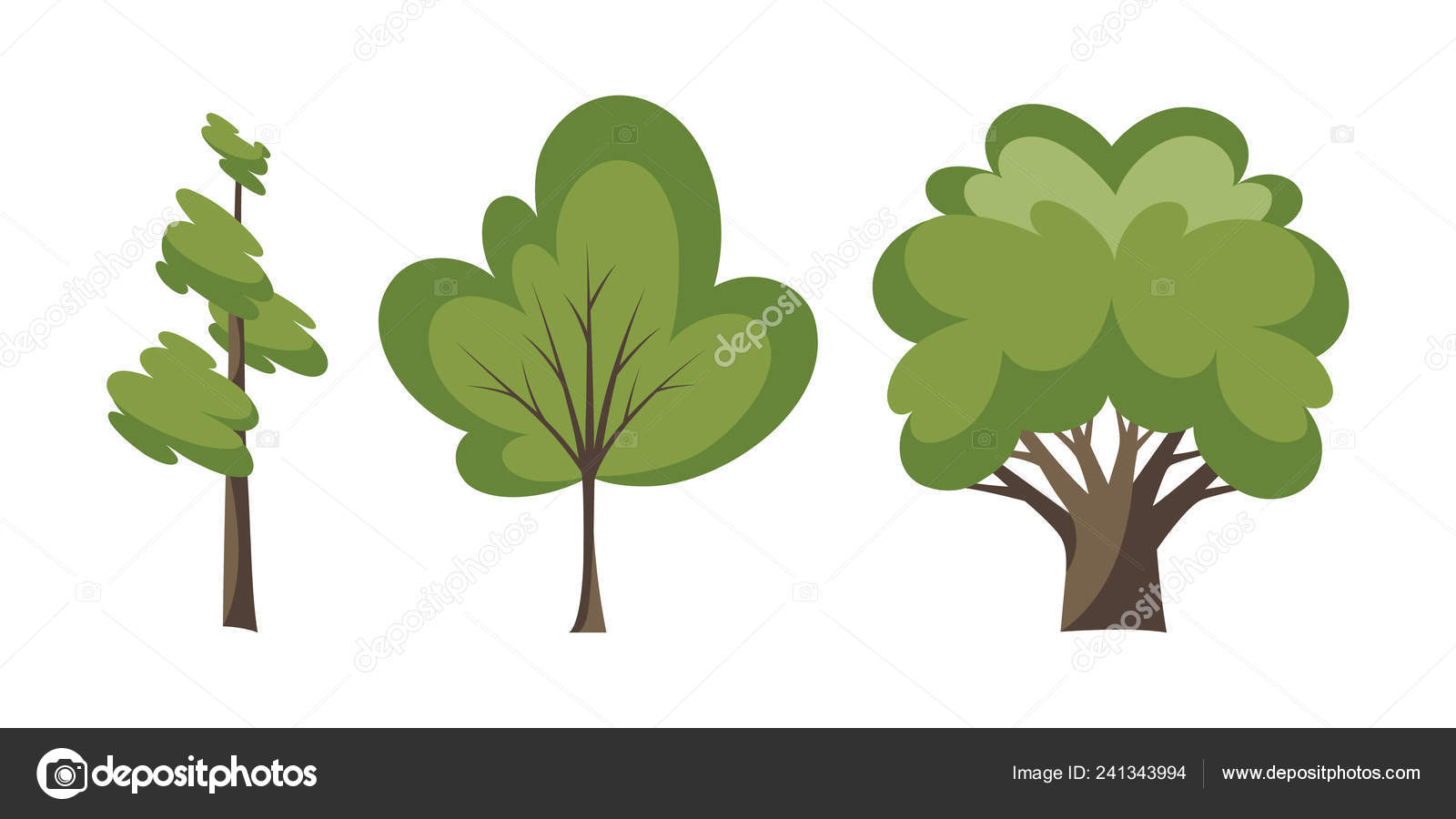 Thin and thick trees. Decorative trees icon set. Flat trees in a flat ...