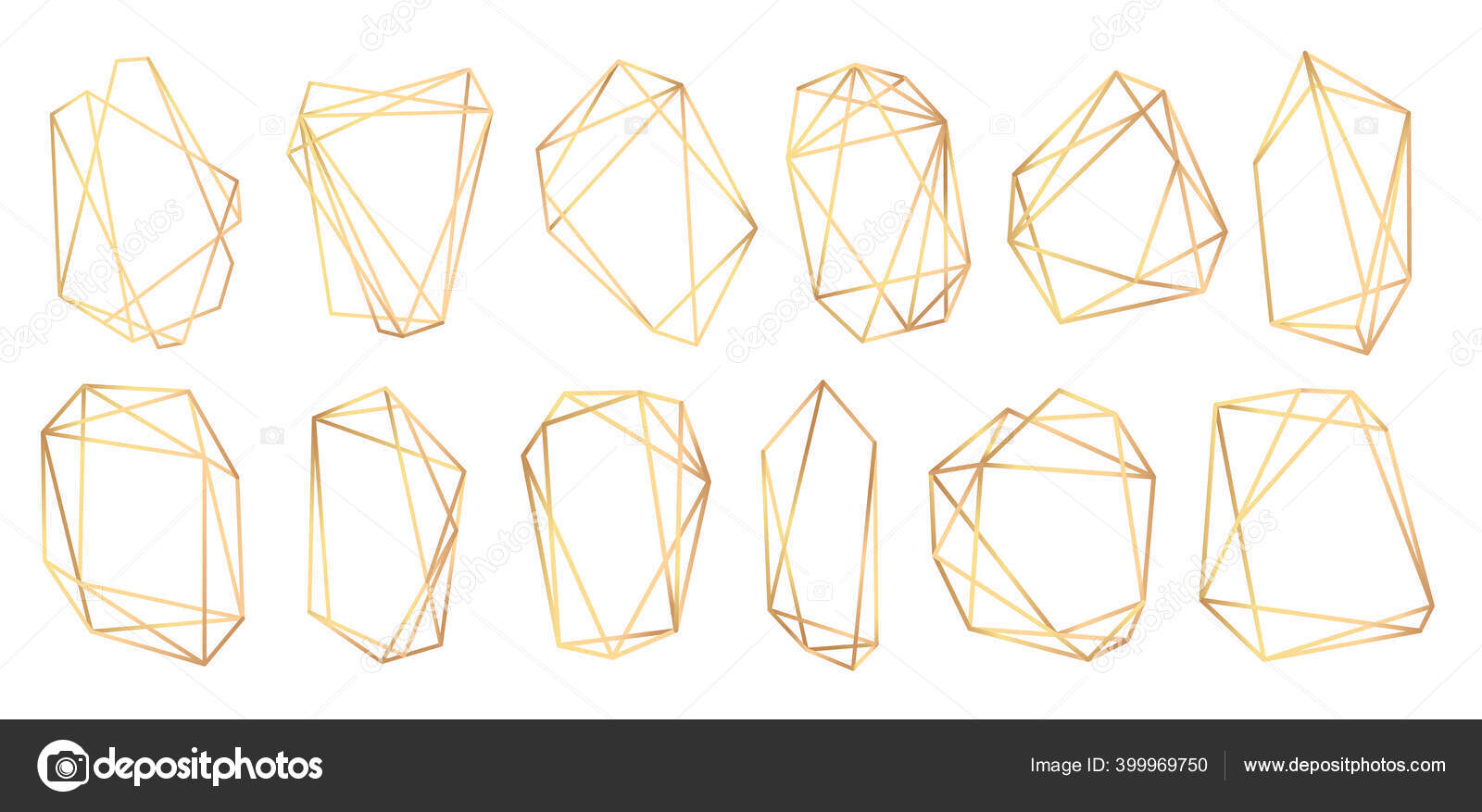 Geometric frames polyhedrons. Abstract gold frames. Luxury decorative ...