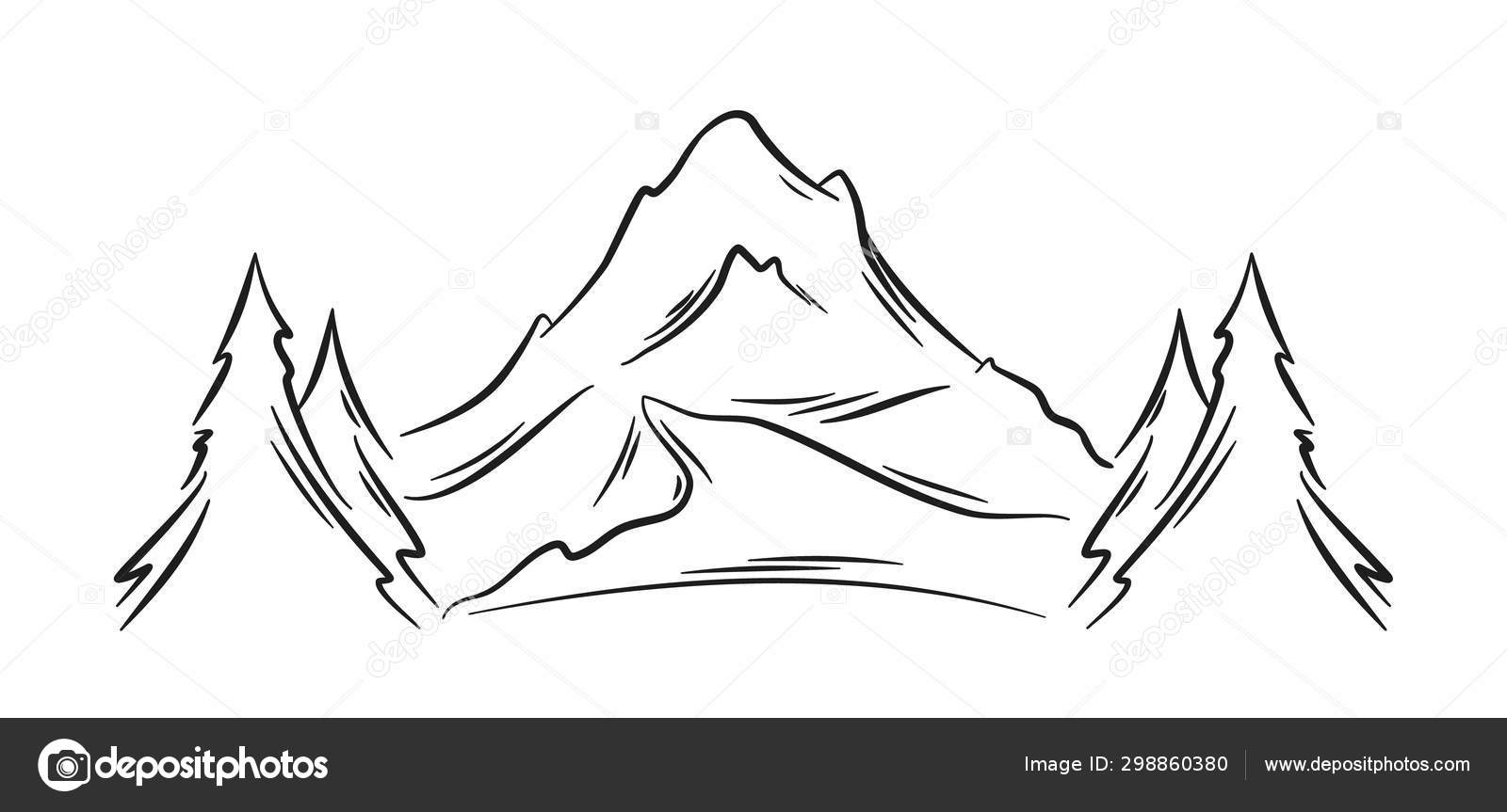 Vector illustration: Hand drawn Mountains sketch landscape with hills ...