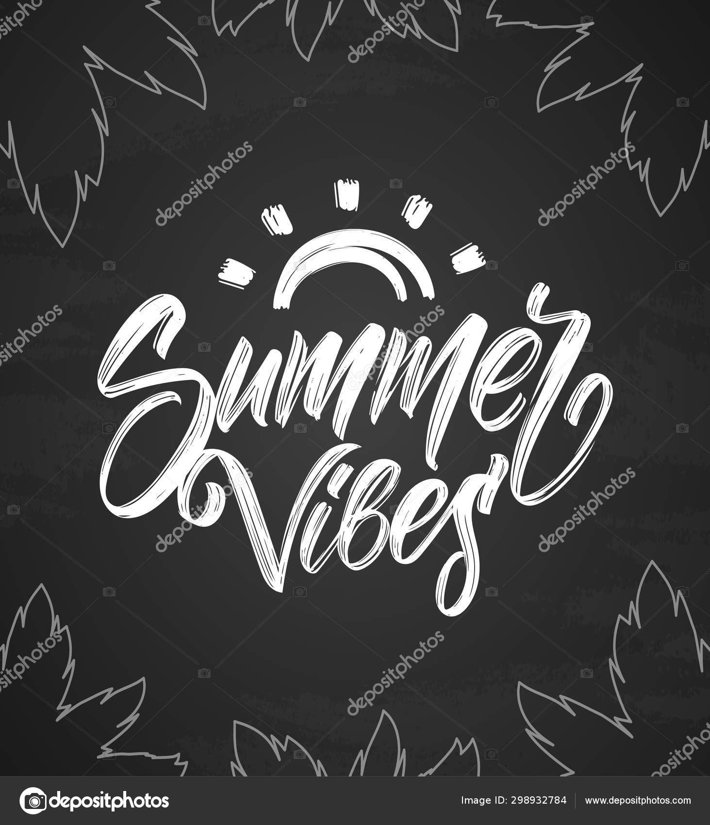 Handwritten type lettering of Summer Vibes with hand drawn brush sun ...