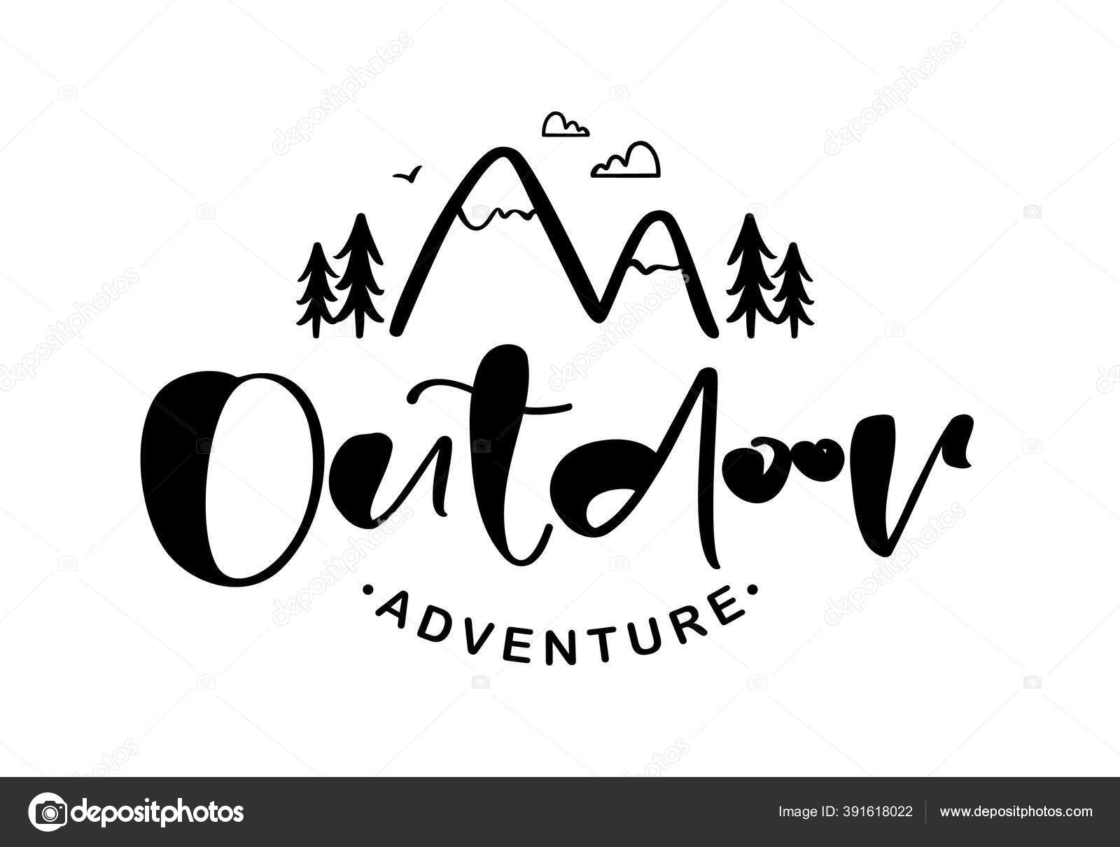 Vector illustration: Hand drawn brush lettering composition of Outdoor ...